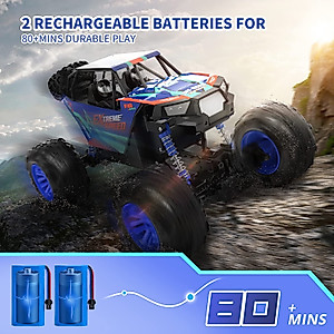 DE60 Large 1:8 Scale Upgraded RC Cars Remote Control Car for Adults Boys, Off Road Monster Truck with Realistic Sound, 2.4Ghz 4WD Rock Crawler Toy All Terrain Climbing, 2 Batteries for 80 Min Play