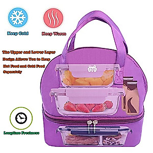 Lovyan Insulated Lunch Bag Double Layer Simple Bento Cooler Bag Waterproof Lunch Handbag for Women Men Adult Picnic Work Hiking Beach (Purple)