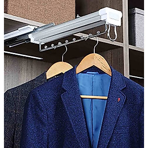 FKKPRVAX Pull Out Closet Rod with Damper,Extendable Clothes Rail for Pants Coat,Wardrobe Pants Hanger Wardrobe Organizer,Load 30kg - White (Size : 358mm/14.1inch)