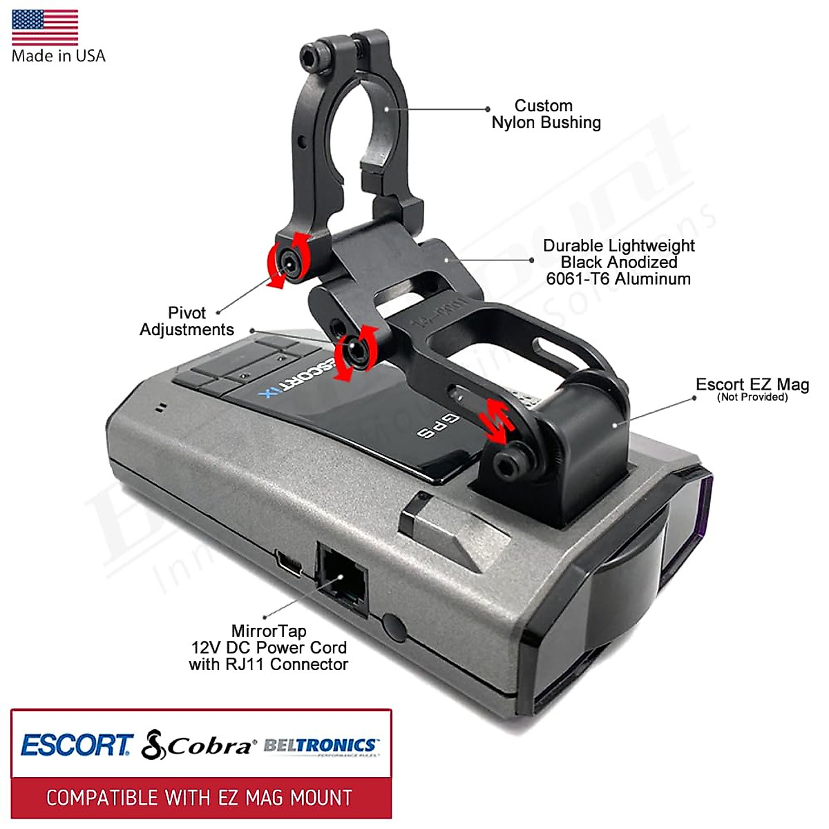 BlendMount Radar Detector Mirror Mount BMG-2001R, Compatible with EZ Magnet Mount for Escort MAX 4, MAX 3, MAX 360 MKII, MAX 360C MKII, MAXcam360c, MAX 360c, Redline 360c