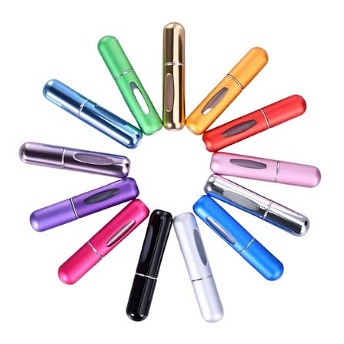 5 Pieces Portable 5ml Refillable Mini Perfume Atomiser Bottles, Easy to Fill-Underfill Empty Small Perfume Spray Atomizer multicolor. (Rainbow: Red, Rose Red, Bright Gold, Green, Bright Blue)