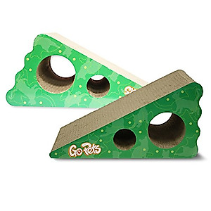 GoPets Premium Cat Scratcher, Wedge Shaped Corrugated Cardboard is Reversible Lasts 2X Longer Includes 1 Pack Catnip, Natural Incline More Ergonomic Than Scratching Post, Cutouts to Hide Toys