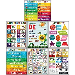 Carson Dellosa Education The World of Eric Carle Early Learning Poster Set, Colorful Shapes, Colors, Alphabet, Numbers, Days of the Week, Months of the Year, and Motivational Classroom Posters (7 pc)
