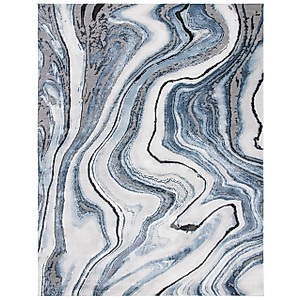 SAFAVIEH Craft Collection Area Rug - 9' x 12', Blue & Grey, Modern Abstract Design, Non-Shedding & Easy Care, Ideal for High Traffic Areas in Living Room, Bedroom (CFT819M)