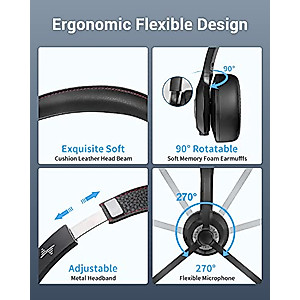 JIAMQISHI Bluetooth Headset with Microphone Wireless Headphones - Bluetooth V5.2 Headphone with ENC Noise Cancelling Microphone for Computer/Laptop/PC/Cell Phone/Zoom/MsTeams/Skype - Wireless Headset