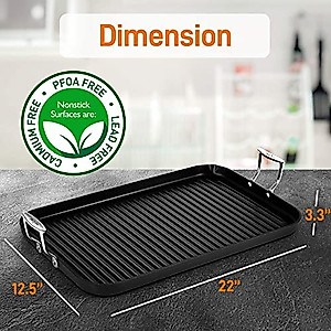 NutriChef Nonstick Stove Top Grill Pan - PTFE/PFOA/PFOS Free Need two Burners 20" x 13" Hard-Anodized Non stick Grill & Griddle Pan - Kitchen Cookware, Dishwasher Safe NCGRP59