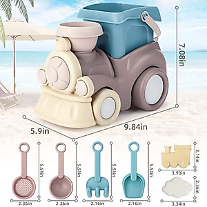 Aigitoy Beach Toys for Toddlers, Kids Sand Toys Includes Beach Bucket, Dump Train Toy, Sand Shovel, Rake, Small Watering Can and Bonus Mesh Bag Outdoor Tool Kit for Kids - Sandbox Toys with Gift Box