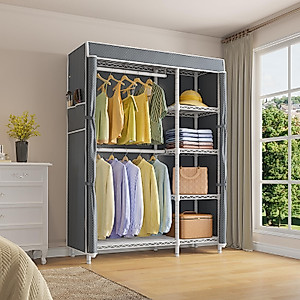 VIPEK V7C Basic Garment Rack with Cover Portable Closets for Hanging Clothes, Heavy Duty Clothes Rack with Shelves Metal Closet Wardrobe, Max 670lbs, White Rack with Grey Upgraded Polyester Cover