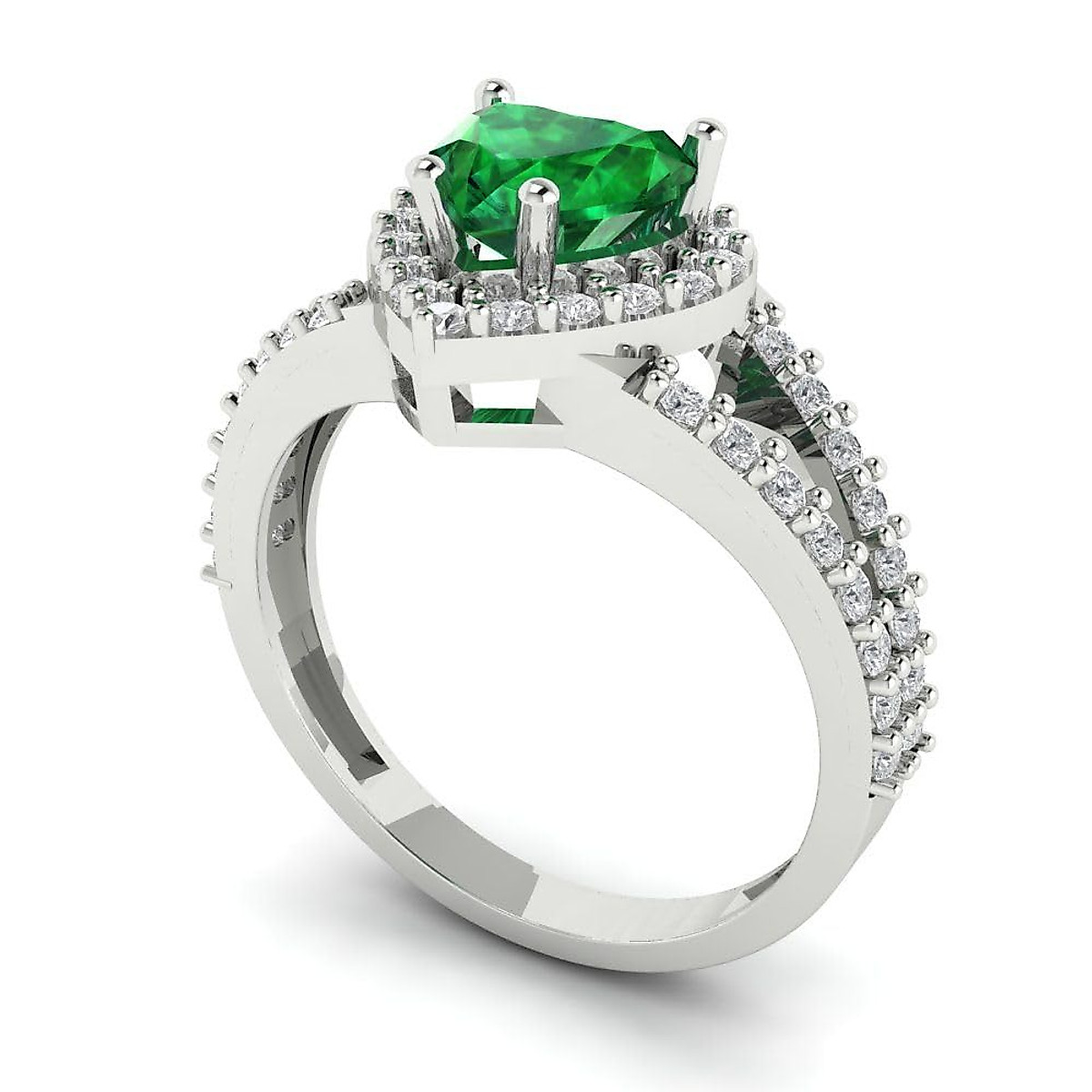1.75 Carat Heart cut Custom Engraving Halo split shank faux Green Emerald Engagement Everlasting Ring 14k White Gold 8