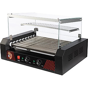Hot Dog Roller - Stainless-Steel 9-Roller Hot Dog Machine with Bun Warmer and Cover - Hotdog Roller Grill for 24 Hot Dogs by Great Northern Popcorn