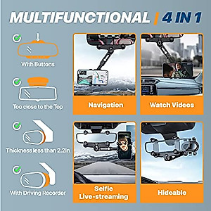 TSR HOME Rearview Mirror Phone Holder for Car, 360° Rotating Rear View Mirror Phone Mount, Multifunctional PhoneUniversal Car Phone Holder for All Smartphones