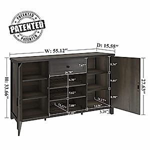FATORRI Industrial Coffee Bar Cabinet with Wine Rack, Wood Buffet and Sideboard with Storage Cabinet, Rustic Credenza Cupboard for Kitchen Dining Room (55.12 Inch, Walnut Brown)