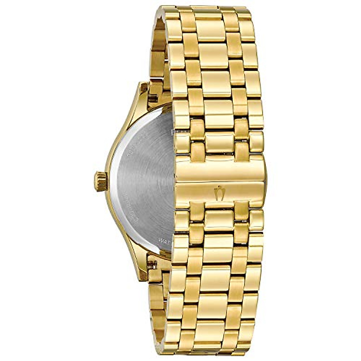 Bulova Men's Classic Gold Tone Stainless Steel 3-Hand Date Quartz Watch with Black Diamond Dial Style: 97D108