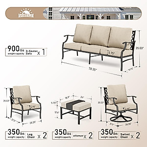 SUNSHINE VALLEY 7 Piece Outdoor Patio Furniture Sets Metal Modern Outoor Patio Conversation Set with 5.75" Extra Thick Cushion for Deck Backyard