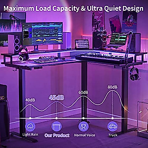 FEZIBO 63" Triple Motor L Shaped Standing Desk with LED Strip & Power Outlets, Height Adjustable Stand up Corner Gaming Desk with Ergonomic Monitor Stand, Black Carbon Fiber Top/Black Frame