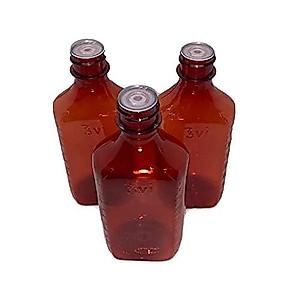 Caribbean Coastal Delights Oval Pharmacy Plastic Bottles - 6 oz- Child-Resistant Caps - Amber Liquid Medicine Bottle - Pack of 5