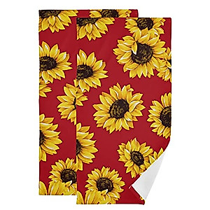 Kigai Towels Sunflower Pattern Kitchen Towels 100% Cotton Soft & Absorbent Towels for Bathroom Thick Plush Hand Towel Beach, Pool, Gym, Yoga Quick Dry Towel Set 28.3x14.4in