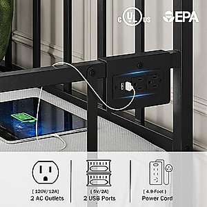 CollaredEagle Daybed with Trundle, Adjustable Sofa Bed Frame with Charging Station, Metal Twin Daybed with LED Lights for Living Room, Bedroom and Guest Room, Black