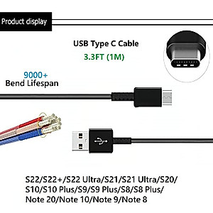 Samsung Charger Fast Charging with USB Type C Cable for Samsung Galaxy S9/S9 Plus/S8/S8 Plus/S10/S10e/S10 Plus/Note 8/Note 9/Note 10/Note 20/A13/A03s/A20/A30/A31/A32/A50/A51/A52/A53/S20/S21/S22 Ultra