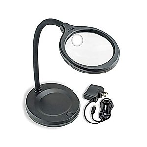Carson DeskBrite300 COB LED Lighted 2x Aspheric Magnifier & Desk Lamp with 5x Spot Lens with Included USB-C Power Adapter (LM-30)., Black, Medium