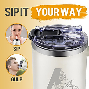 Birthday Gifts for Women, Gifts for Women, Monogrammed Gifts for Women, 40oz Initial Stainless Steel Tumbler with Straw and Lid - Personalized Christmas, Birthday Gifts for Best Friend Her Mom, A