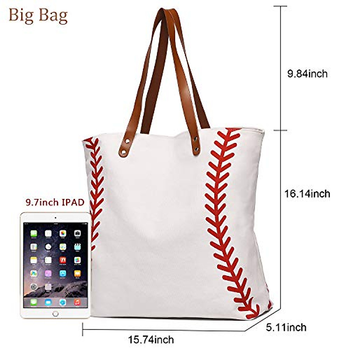 Large Baseball Tote Bag Sports Printing Utility Top Handle Shoulder Bag Canvas Sport Travel Beach for Women Gifts