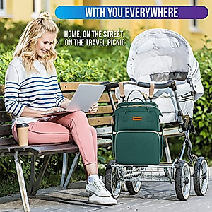 SAYONEYES Baby Diaper Bag Backpack with Portable Changing Pad - Multifunction Diaper Backpack with USB Charging Port - Stroller Straps, Large Capacity and Waterproof Unisex Baby Bag (Green)