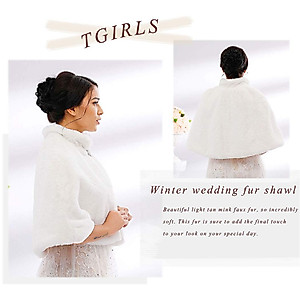 Tgirls Women's Wedding Faux Fur Shawl and Wrap Bridal Fur Stole Cape Cloak Fur Scarf for Bride and Bridesmaids (White)