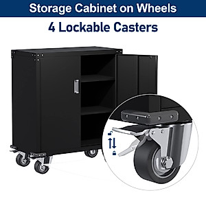 Aobabo 35.4'' Tall Metal Storage Cabinet with Wheels,Lockable Rolling Storage Cabinet for Garage,Office,Home,Steel Tool Chest Cabinet with 2 Shelves,Black