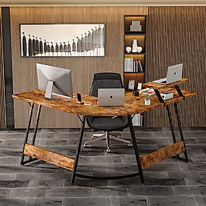 Devoko L Shaped Gaming Desk Computer Desk 51” Office Corner Desk with Monitor Stand Home Gaming Writing Study Table Workstation for Small Space (Rustic Brown)