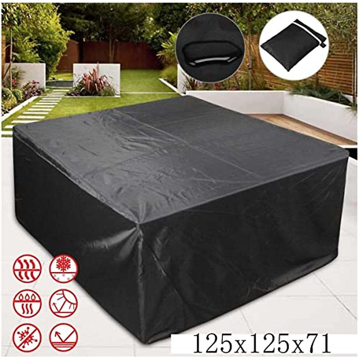 AMSAMOTION Garden Furniture Covers, Garden Table Cover Protective Cover Garden Outdoor Furniture Set Cover Oxford Waterproof, Windproof, Anti-UV 49"x49"x29
