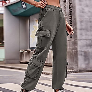 NATHGAM Women High Waisted Cargo Pants Baggy Wide Leg Casual Hiking Pants Outdoor Mountaineering Combat Military Trousers Gray