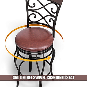 COSTWAY Bar Stools Set of 2, 360 Degree Swivel, 30" Bar Height Bar Stools, Leather Padded Seat Bistro Dining Kitchen Pub Metal Chairs with Back for Kitchen Island (Set of 2)