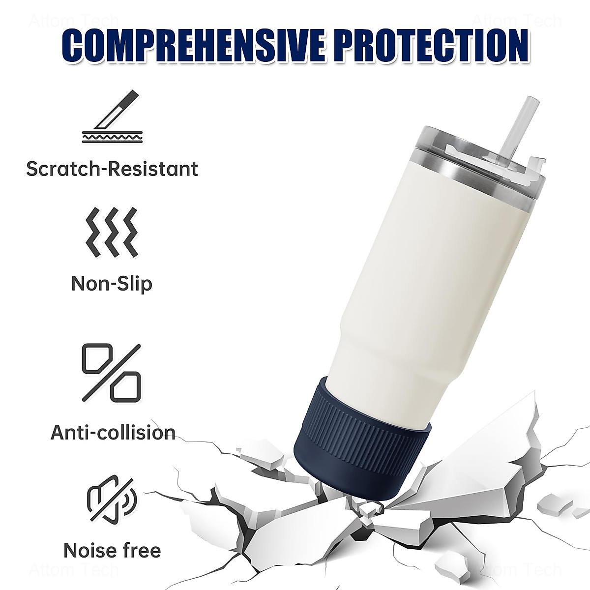 NiHome BPA-Free Silicone Tumbler Boot 2PCS, Heavy Duty Anti-Slip Cup Sleeve for Stanley Quencher H2.0 Tumblers 40 oz/30 oz, Stanley IceFlow 30 oz/20 oz, Hydroflask 12-24 oz, Deep Gray