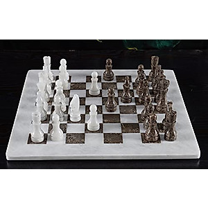 RADICALn 15 Inches Large Handmade White and Grey Oceanic Weighted Marble Full Chess Game Set for Adults Staunton and Ambassador Gift Style Tournament Chess Sets