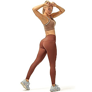 icyzone Legging for Women, No Front Seam, Buttery Soft, 7/8 High Waisted Squat Proof Yoga Pants for Workout (Copper Brown, Medium)