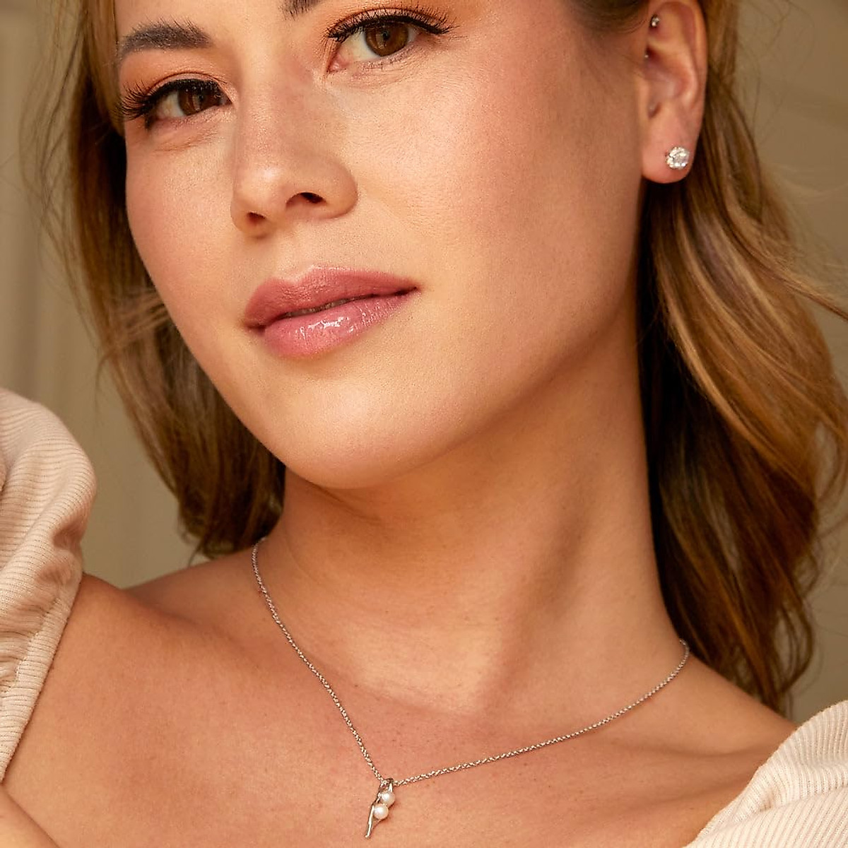 Women's Two Peas in a Pod Necklace, 16" long chain - Sterling Silver Pearl Peas in a Pod Necklace - Gift for New Mom - Push Present - Maternity Jewelry - Gifts for Mom