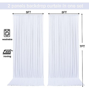 CO-AVE White Backdrop Curtain for Parties 10x7ft Wrinkle Free Wedding Baby Shower Curtain Backdrop for Birthday Party Background Decorations White Chiffon Fabric Drapes 5x7ft, 2 Panels