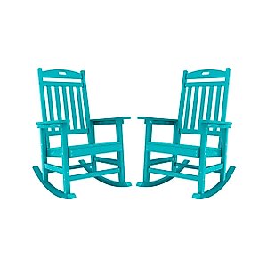 YEFU Outdoor Rocking Chair, Poly Lumber Rocking Chairs for Porch Set of 2 with High Back, Poly Rocking Chair Look Like Real Wood, Widely Used for Patio, Lawn, Indoor,380lb Heavy Duty(Aruba Blue)