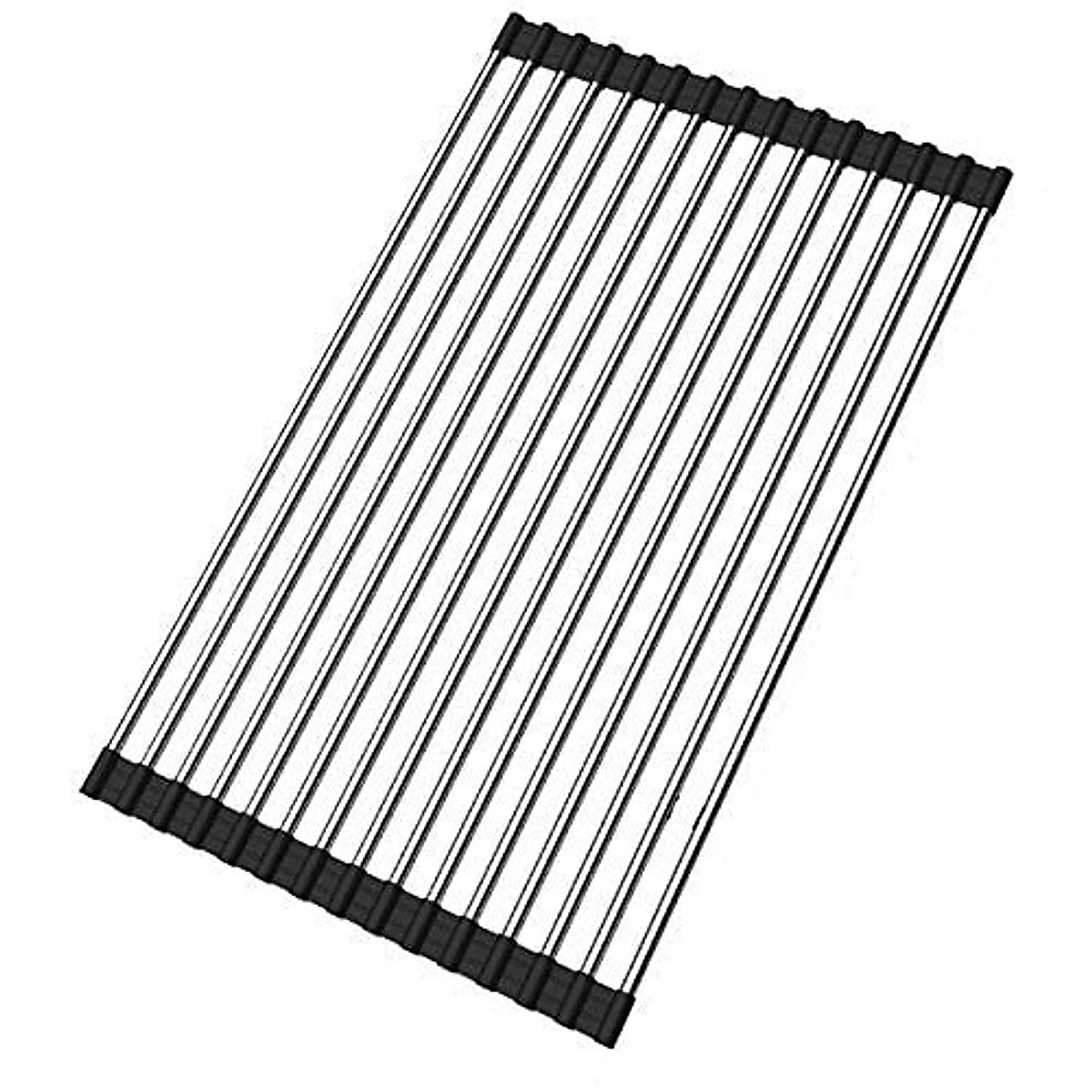 Roll up Dish Drying Rack Over The Sink Dish Drying Rack Portable Stainless Still Rolling Rack Folding Dish Drainer Sink Rack Mat Dish Drying Rack for Kitchen Sink Counter (17.8''LX11.2''W, Black)
