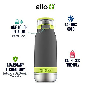 Ello Emma 14oz Vacuum Insulated Stainless Steel Kids Water Bottle with Straw and Built-in Carrying Handle and Leak-Proof Locking Lid for School Backpack, Lunchbox and Outdoor Sports, Sky