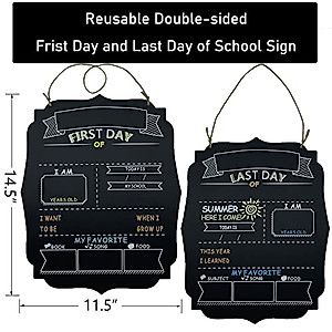 First Day of School Board, Wooden Double-Sided, First and Last Day of School Hanging Chalkboard Sign, 1st Day of Kindergarten Preschool Chalkboard Photo Prop, Back to School Gifts for Kids Boys
