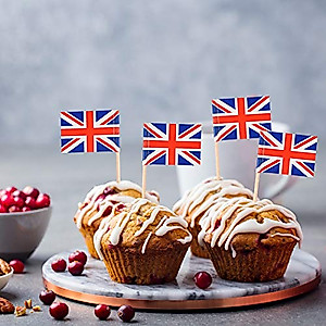 Donoter 100 Pack British Flag Toothpicks Union Jack Cupcake Topper Picks for Birthday Party Cake Decorations