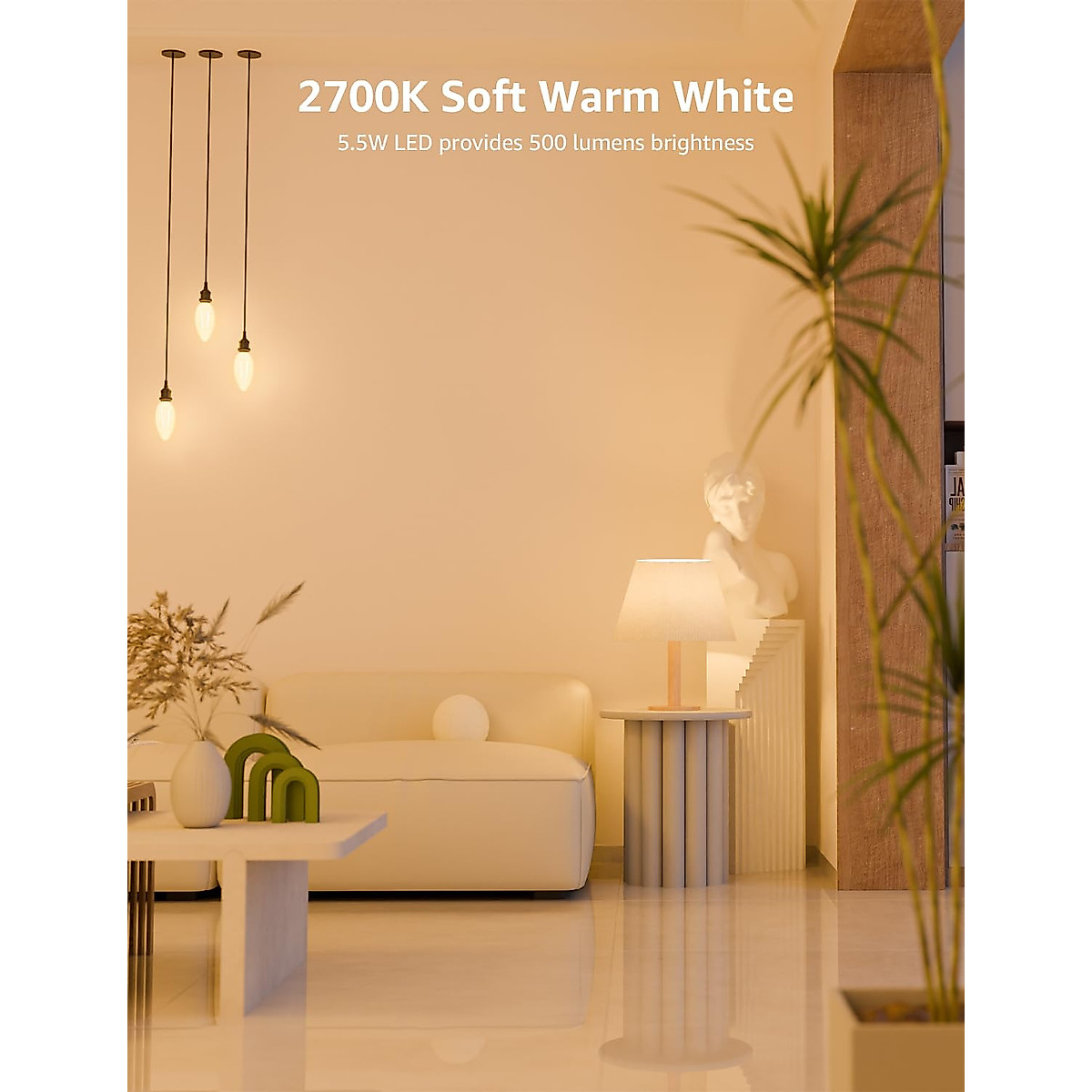 Lepro E12 LED Bulbs B11 C35 Chandelier Light Bulb Filament LED Candle Bulbs, Dimmable 5.5 watt 60W Equivalent, 500 Lumen 2700K Warm White, Ceiling Fan Bulb Candelabra Bulbs, Pack of 6