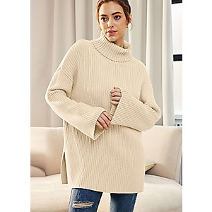 LILLUSORY Womens 2023 Fall Turtleneck Oversized Pullover Chunky Sweaters Cream Fuzzy Long Sleeves High Neck Ribbed Knit Sweater