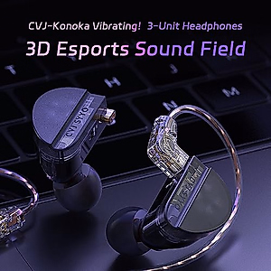 Linsoul CVJ Konoka 1 Vibrating Driver+ 1 DD +1 BA Triple Hybrid Driver in Ear Earphones with 4 Acoustic Modes, Detachable Oxygen-Free Copper 2 Pin Cable for Musician Audiophile (Without Mic, Black)