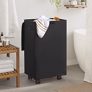 WOWLIVE 90L Large Laundry Hamper with Lid and Wheels Rolling Collapsible Laundry Basket Handle Foldable Tall Dirty Clothes Hamper Dorm Room Storage for Bedroom Bathroom, Black