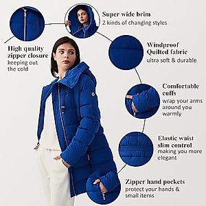 IKAZZ Women's Skiing Jackets Coats, Jackets for Women Casual Extreme Cold Thickened Snowboarding Peacoat Womens Coat Wide Brim Insulated Long Parka, Blue M