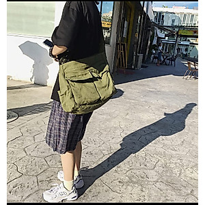 Canvas Messenger Bag Large Crossbody Bag with Multiple Pockets Canvas Shoulder Tote Bag for Women and Men (Green)