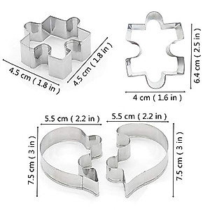 LOVE Heart Puzzle Shaped Cookie Set of 4 pcs, Stainless Steel Valentine’s Day Jigsaw Puzzle DIY Fondant Cutters